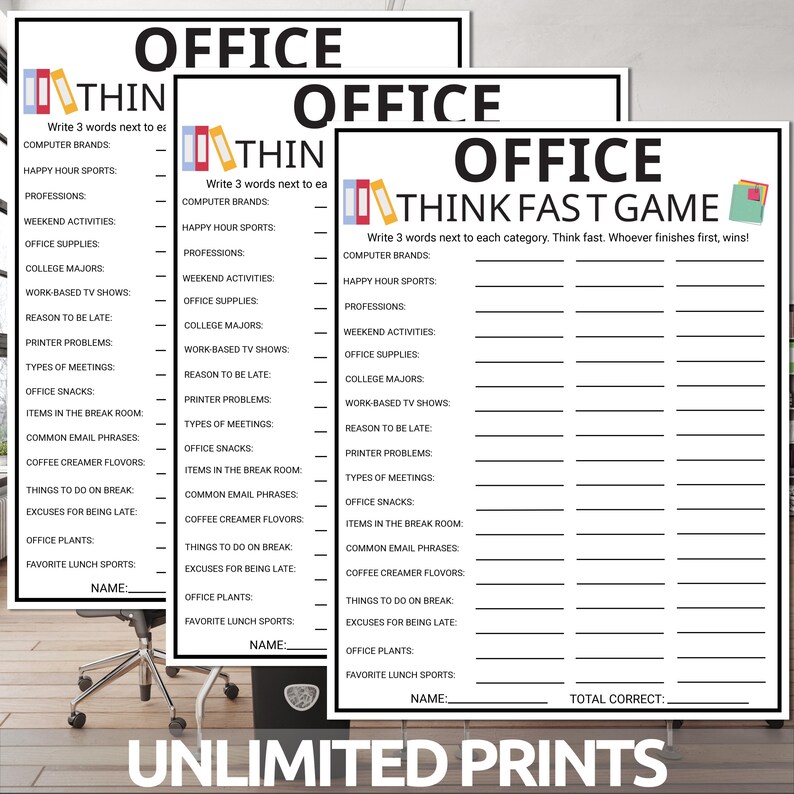 Printable Office Party Game | Office Think Fast Game | Team Building ...