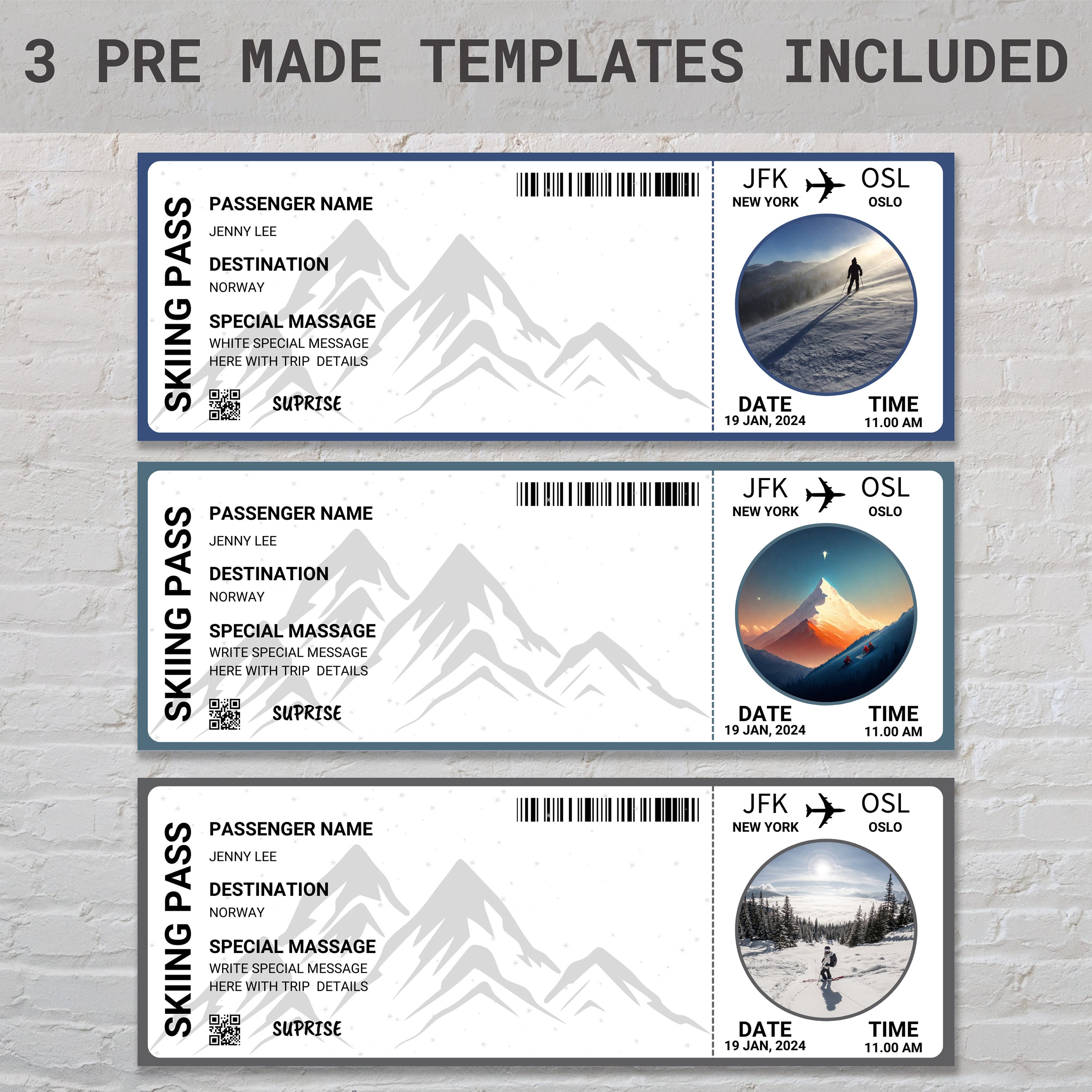 Editable Skiing Pass Ticket Template | Skiing Pass Ticket | Printable ...