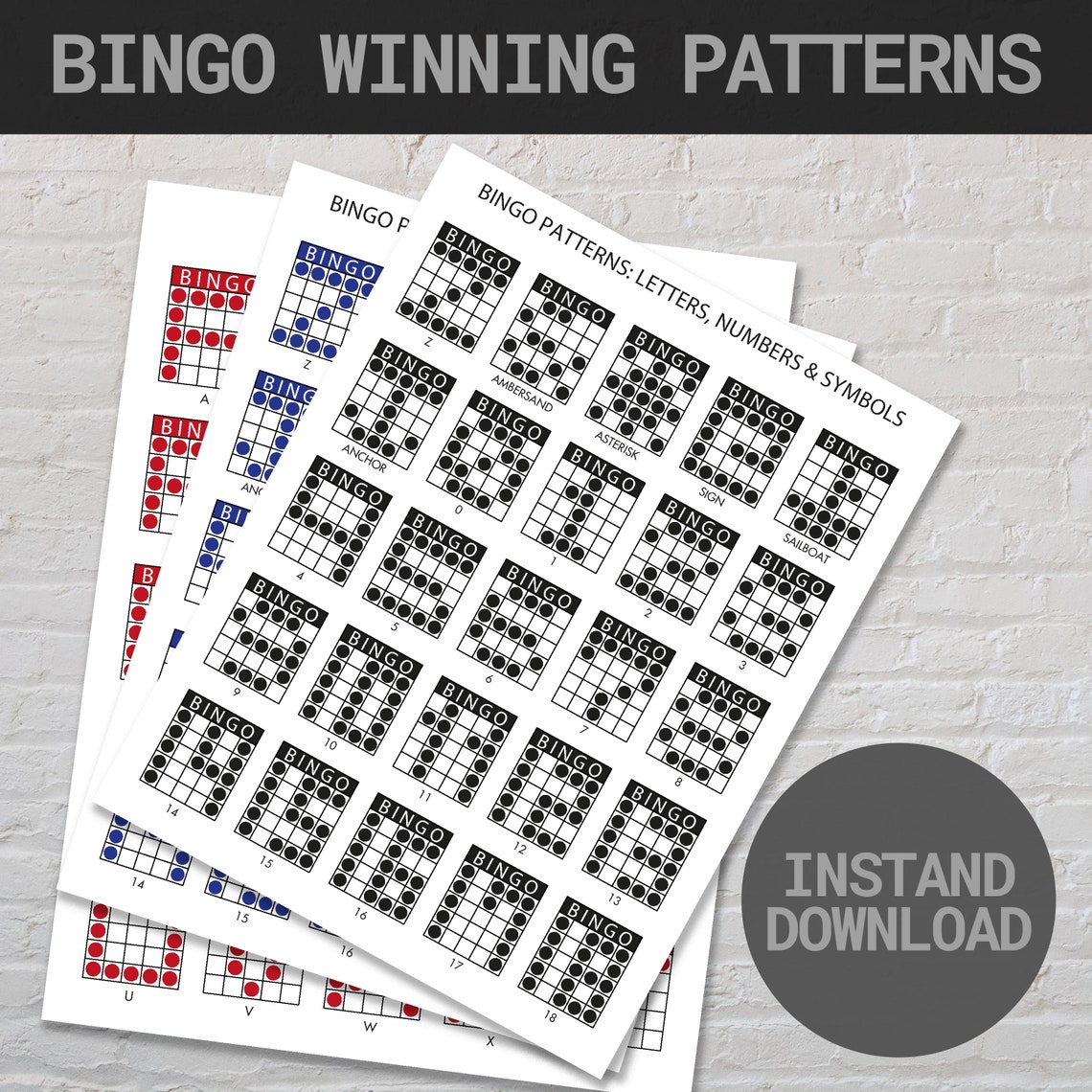 100 Bingo Patterns Printable Fun Bingo Party Game Bingo Winning ...