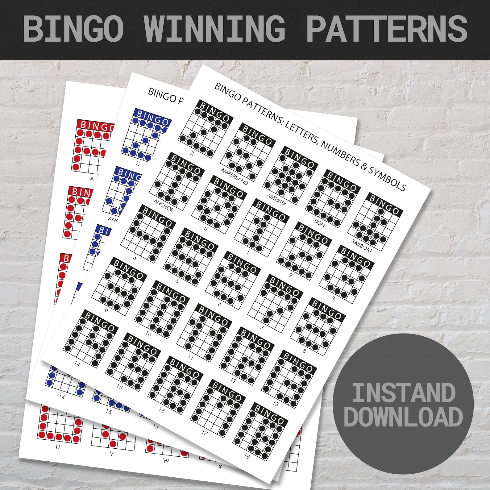 100 Bingo Patterns | Printable Fun Bingo Party Game | Bingo Winning ...