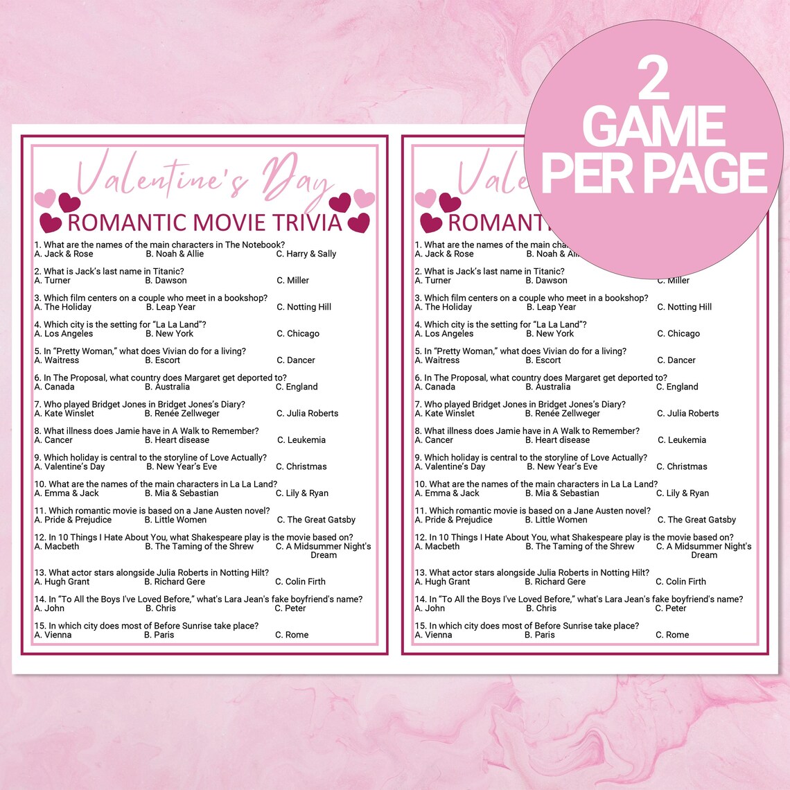 Valentine's Day Romantic Movie Trivia Game | Romantic Movie Quiz ...