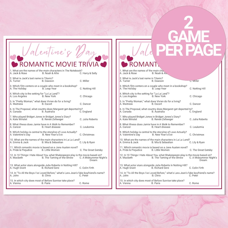 Valentine's Day Romantic Movie Trivia Game | Romantic Movie Quiz ...