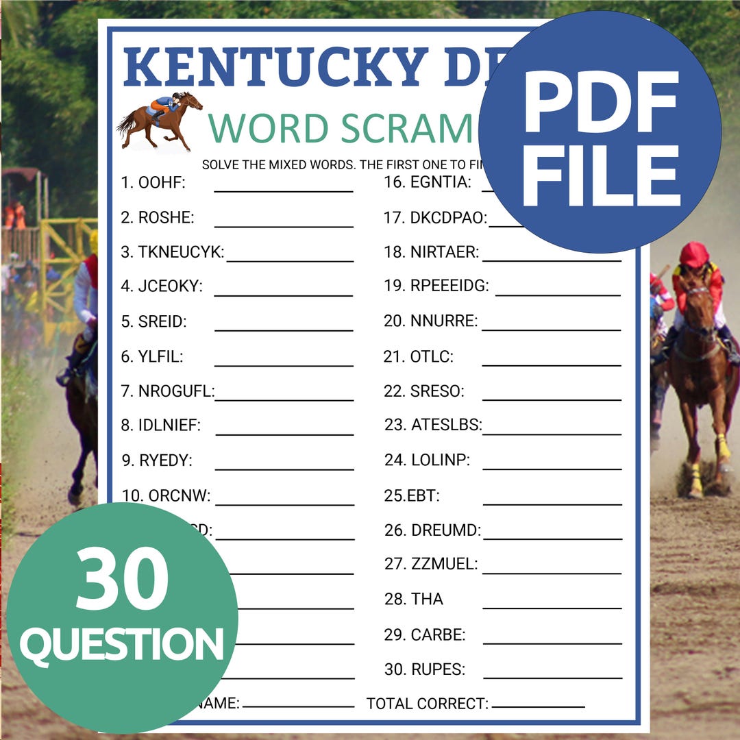 Kentucky Derby Word Scramble | Fun Kentucky Derby Activity | Kentucky ...