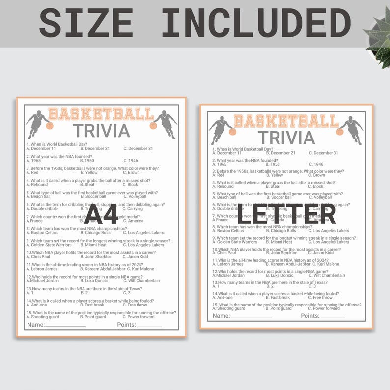 Basketball Trivia Game | Printable Basketball Party Game | Fun ...