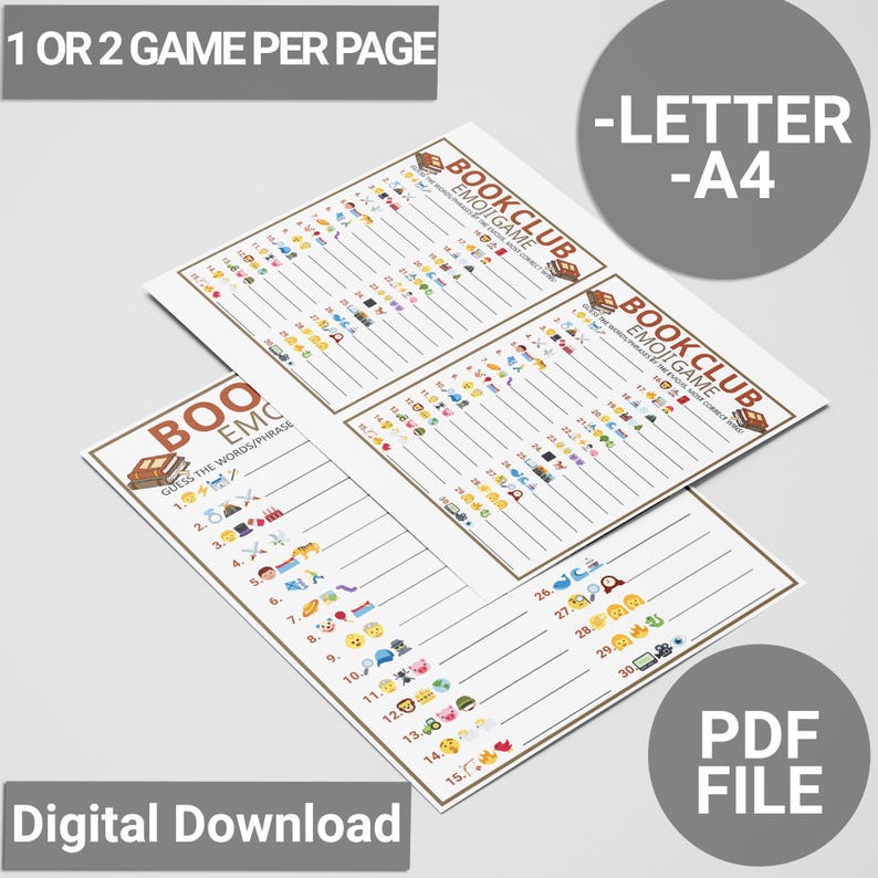 Book Club Emoji Game | Book Club Game | Book Club Activity | Book Club ...