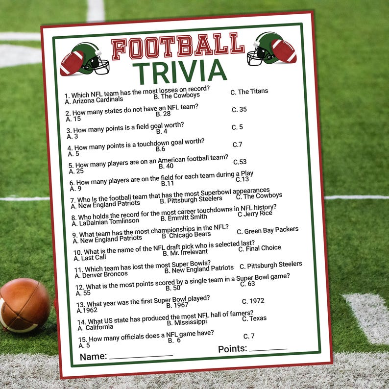 Football Trivia Game | Printable Trivia Questions | Football Party Game ...