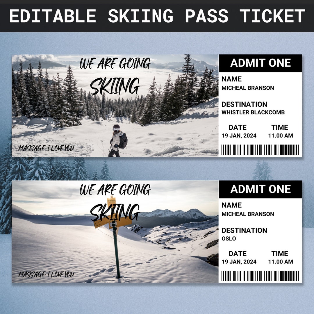 Editable Skiing Pass Ticket Template Skiing Pass Ticket Printable ...