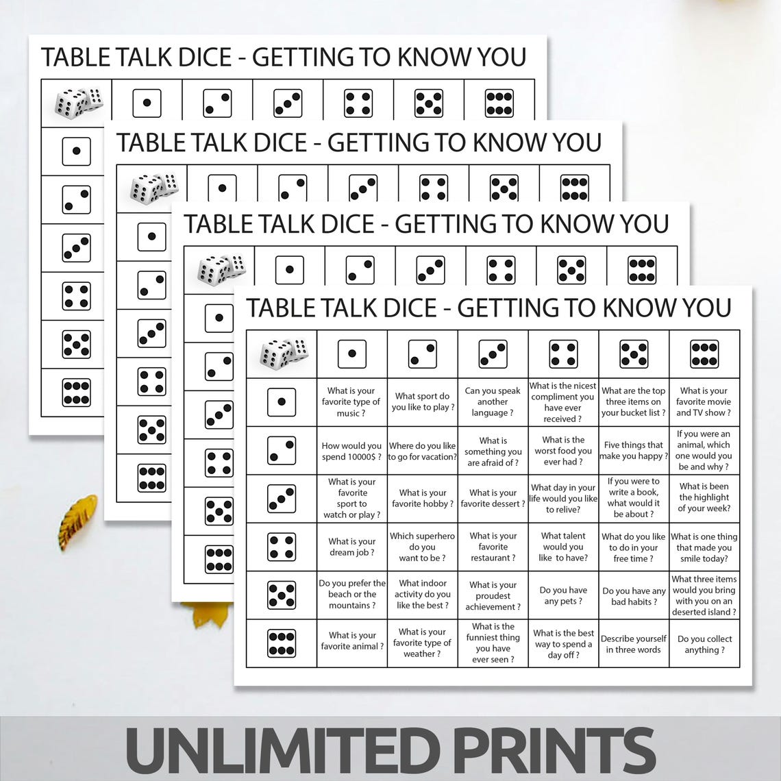 Editable Dicebreaker Roll and Tell Game | Table Talk Dice | Editable ...