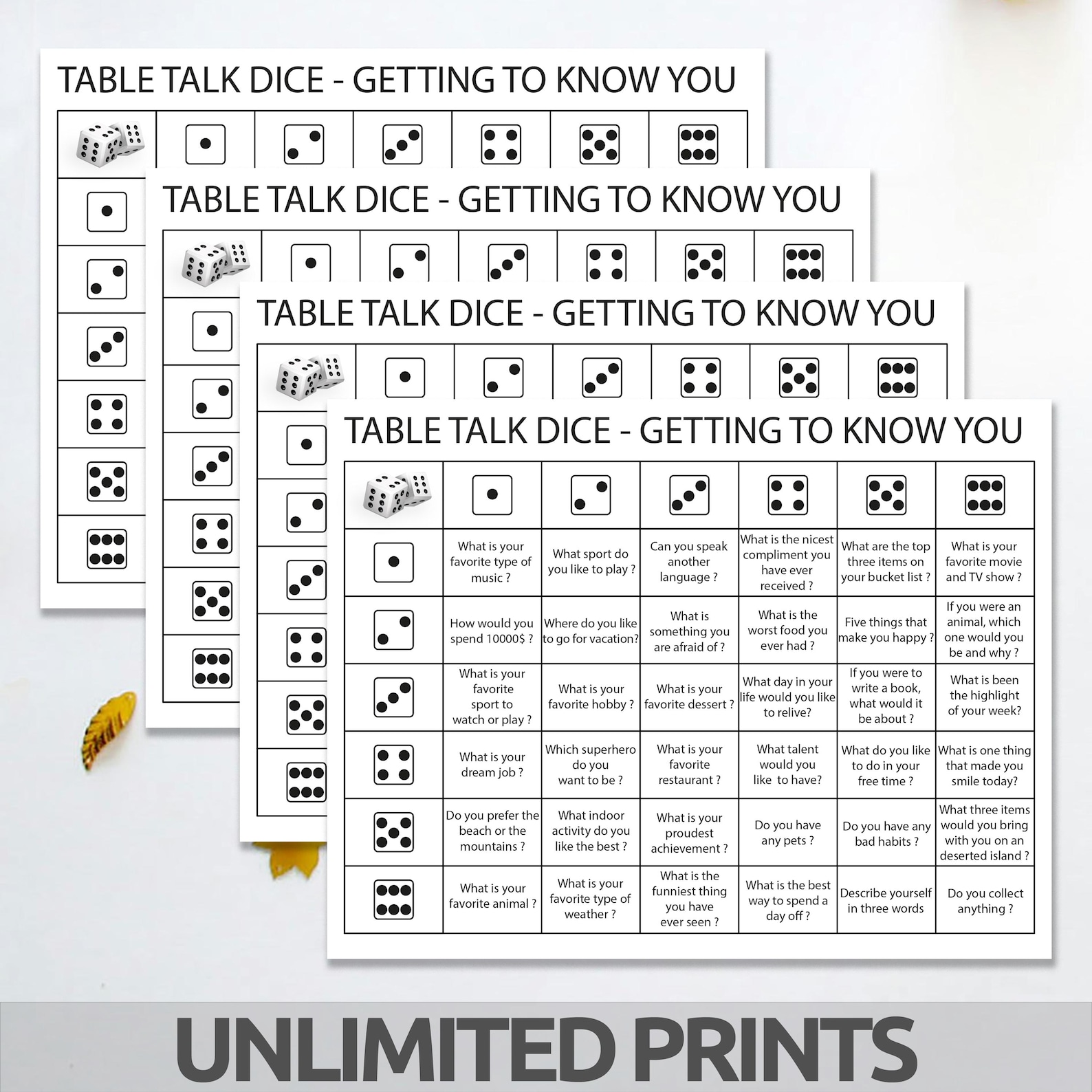 Editable Dicebreaker Roll and Tell Game | Table Talk Dice | Editable ...