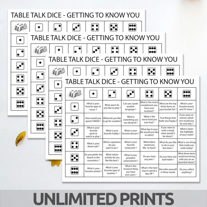 Editable Dicebreaker Roll and Tell Game | Table Talk Dice | Editable ...