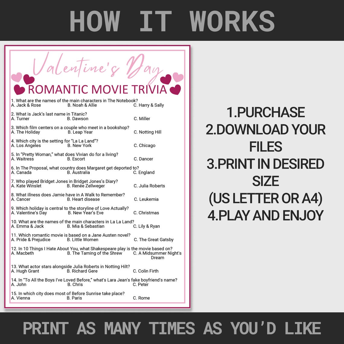 Valentine's Day Romantic Movie Trivia Game | Romantic Movie Quiz ...