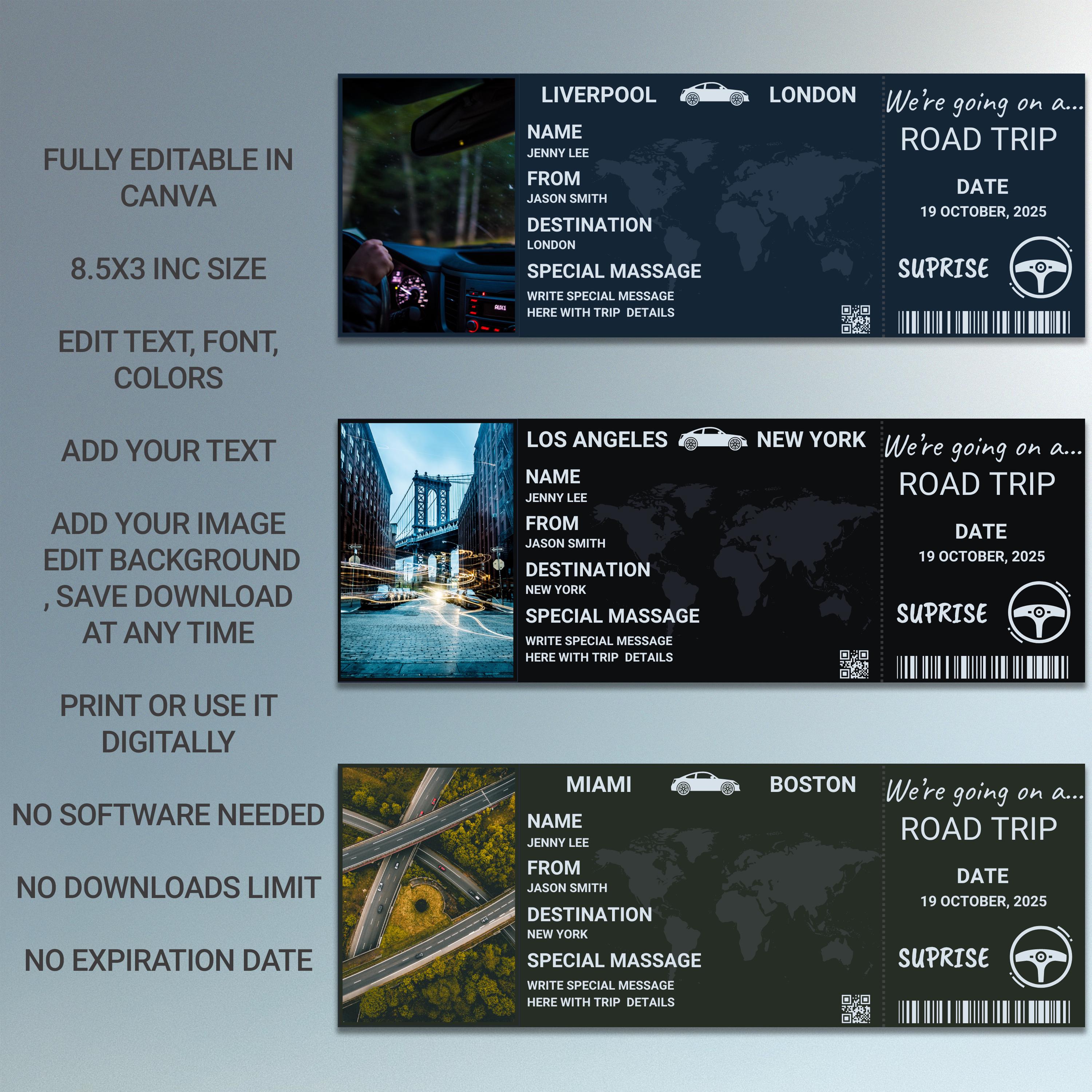 Editable Road Trip Ticket Printable Road Trip Ticket Road Trip ...