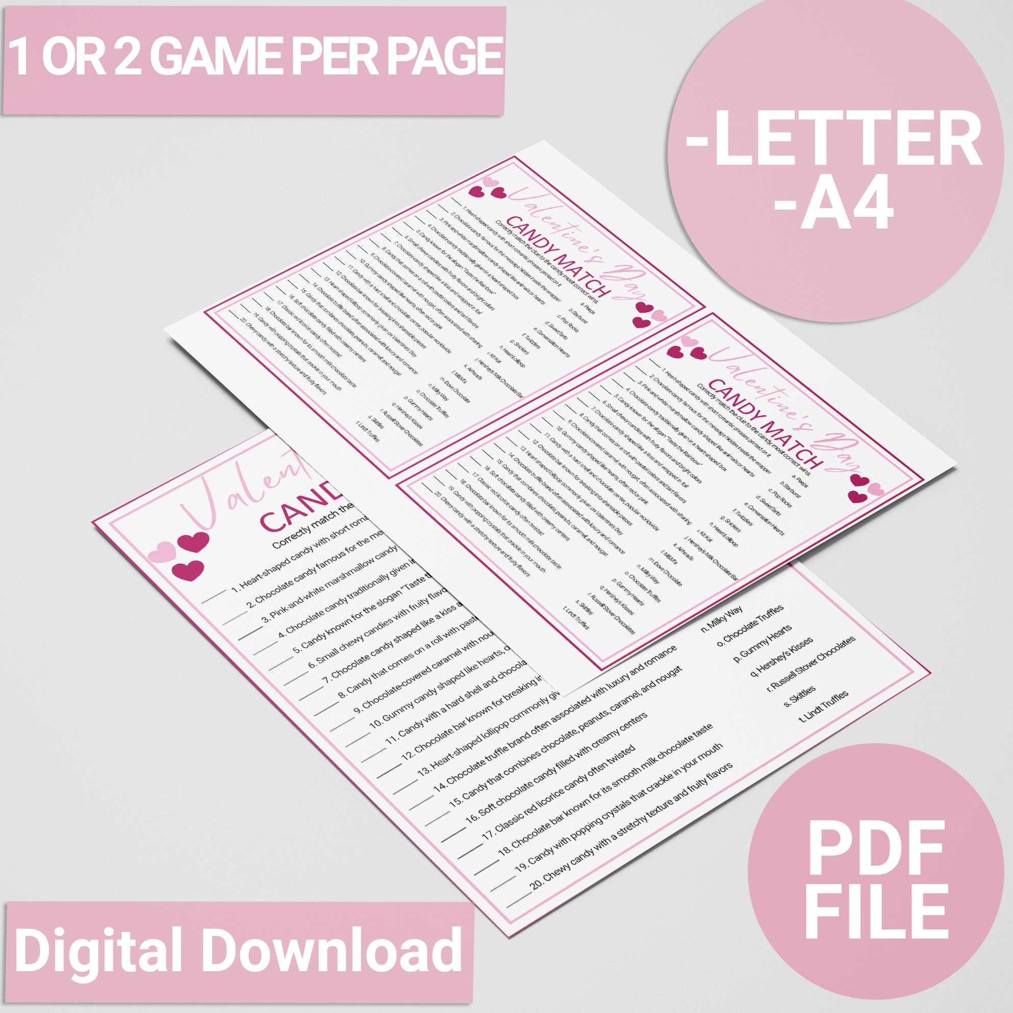 Valentines Candy Match Game | Valentine Day Printable Game | Valentine ...