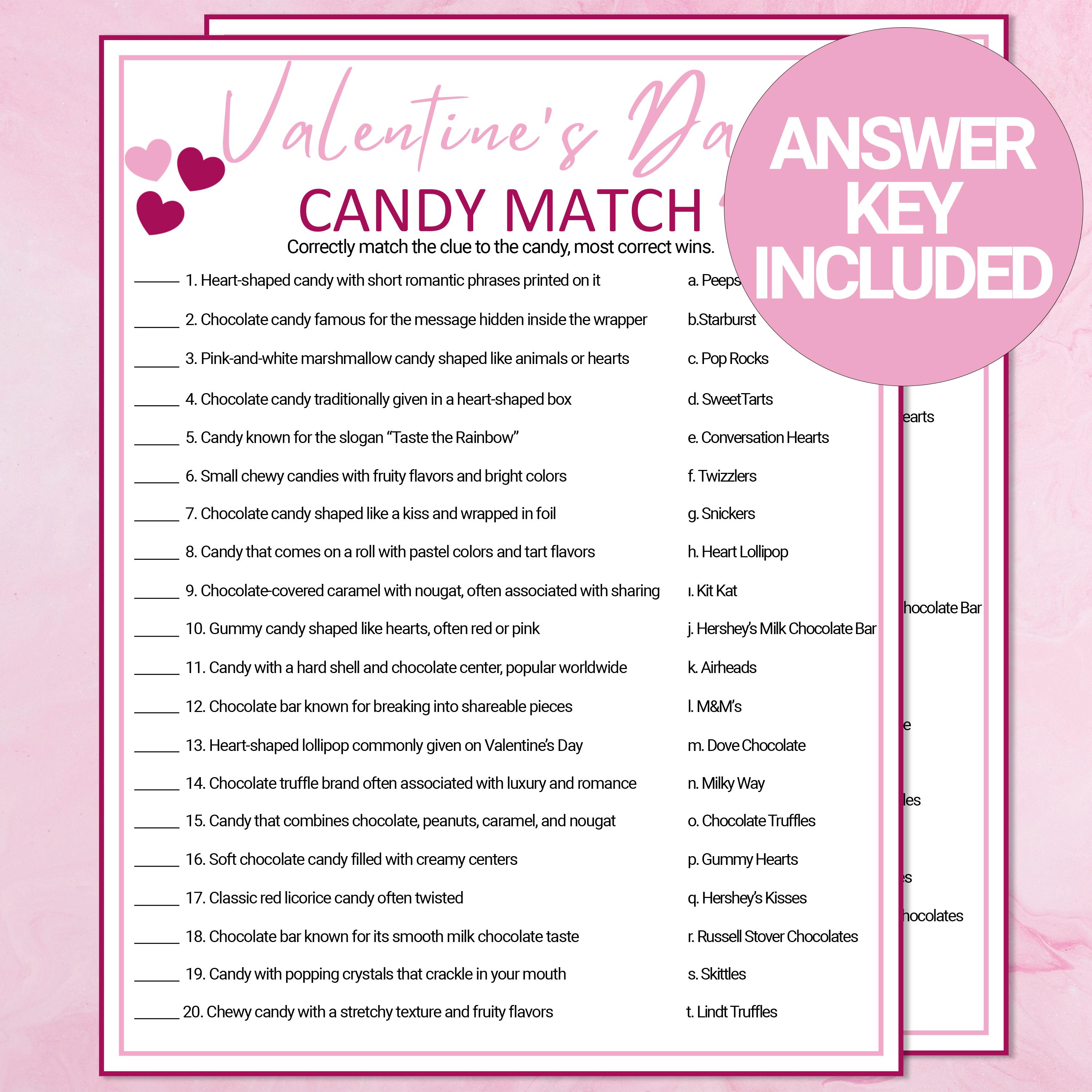 Valentines Candy Match Game | Valentine Day Printable Game | Valentine ...