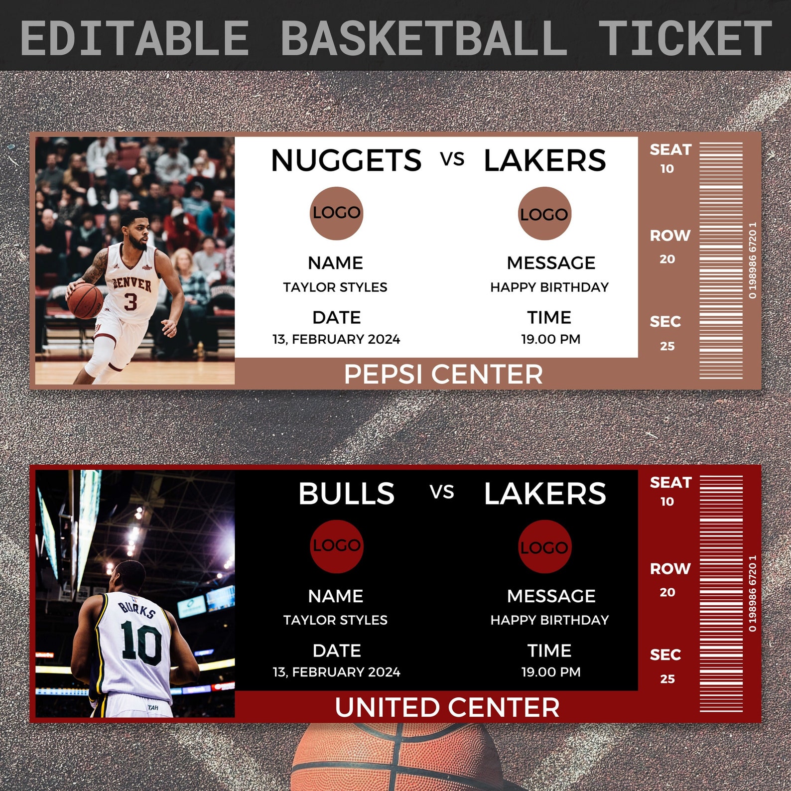 Custom Basketball Tickets | Printable Basketball Tickets Canva Template ...