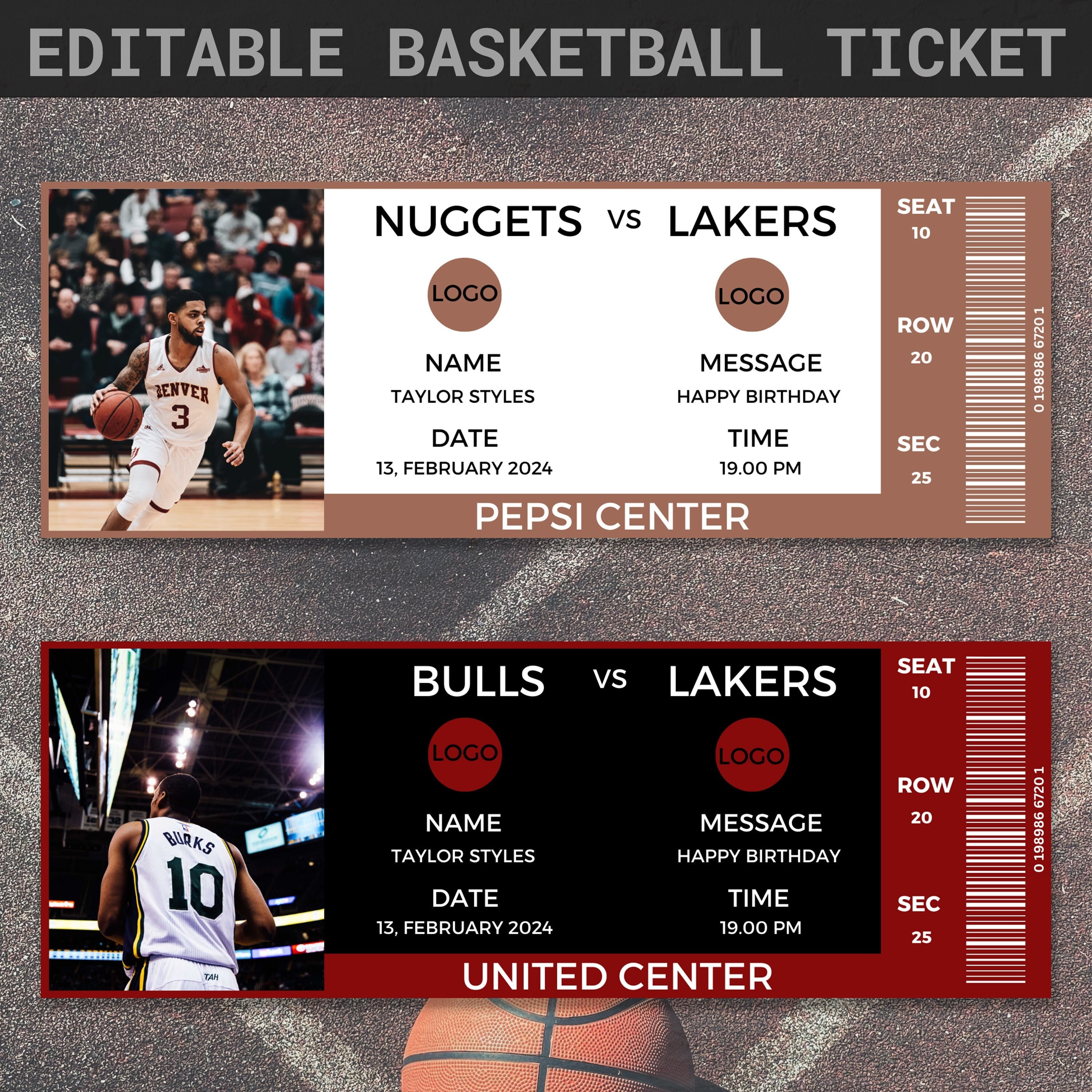 Custom Basketball Tickets | Printable Basketball Tickets Canva Template ...
