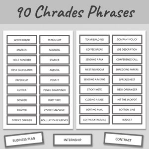 Printable Charades Game | Office Action Charades Cards | Work Group ...