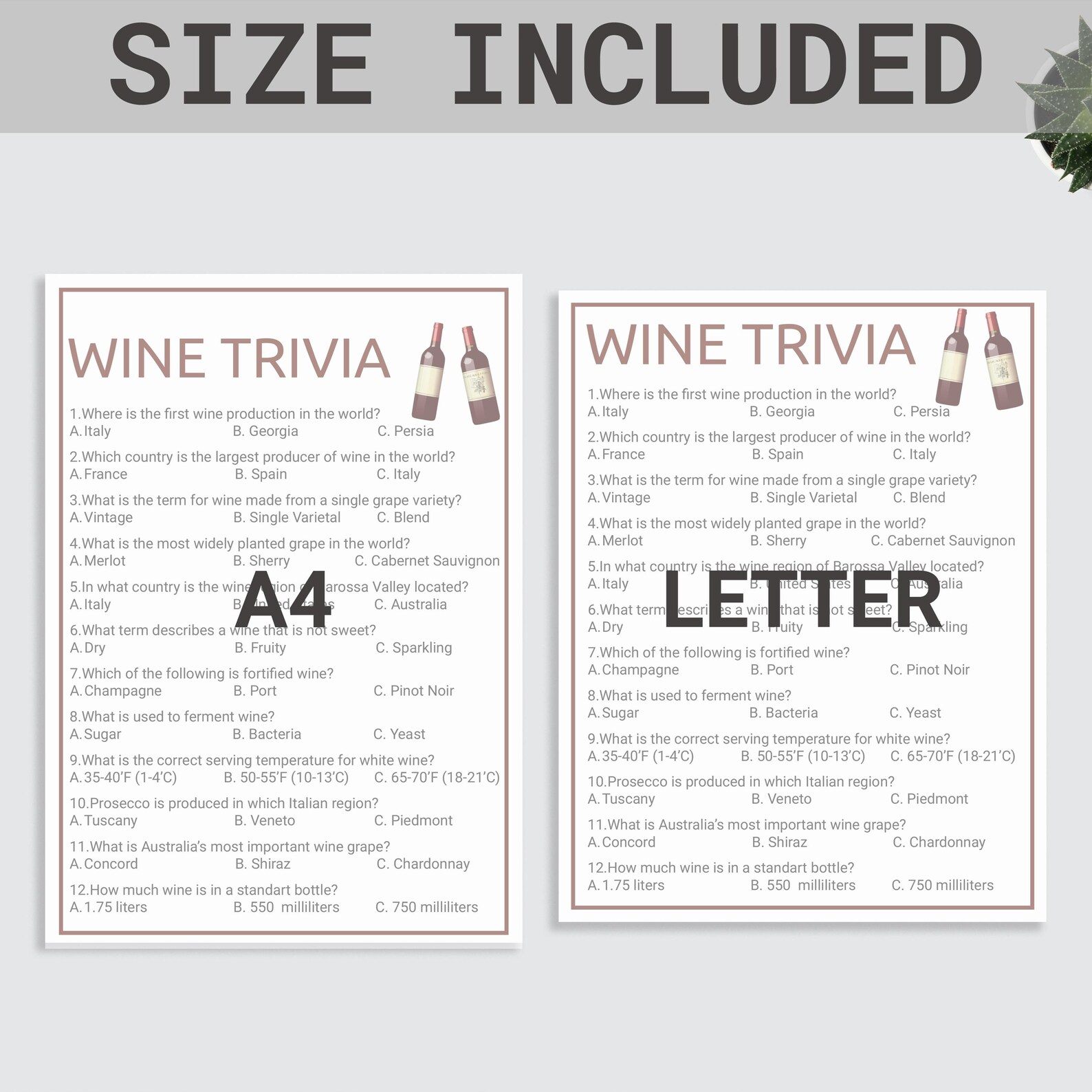 Wine Trivia Game | Printable Wine Trivia Quiz | Wine Party Trivia Game ...