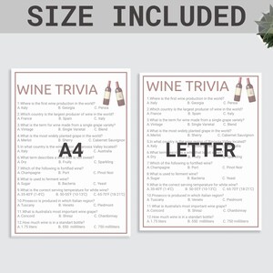 Wine Trivia Game | Printable Wine Trivia Quiz | Wine Party Trivia Game ...