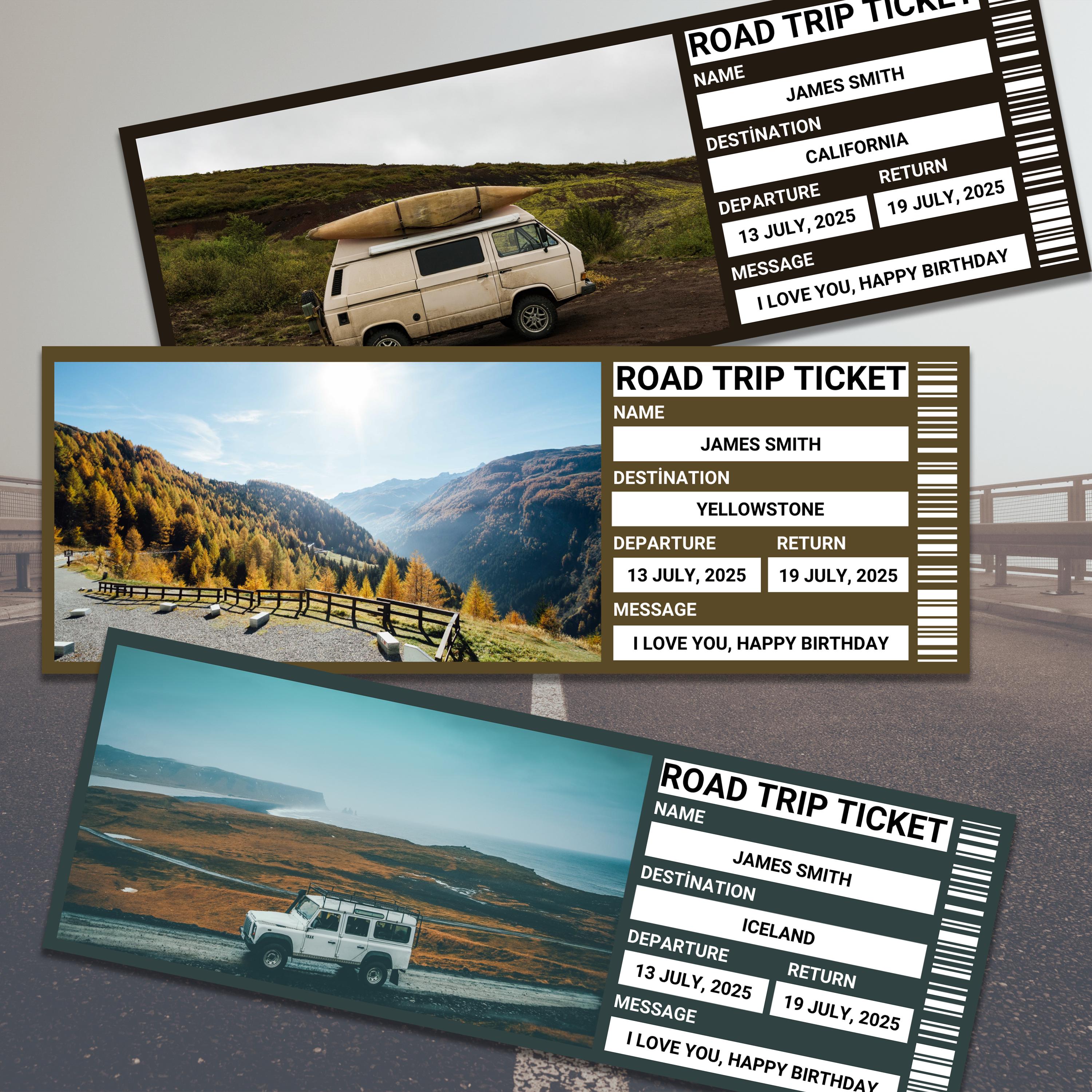 Editable Road Trip Ticket Printable Road Trip Ticket Road Trip ...