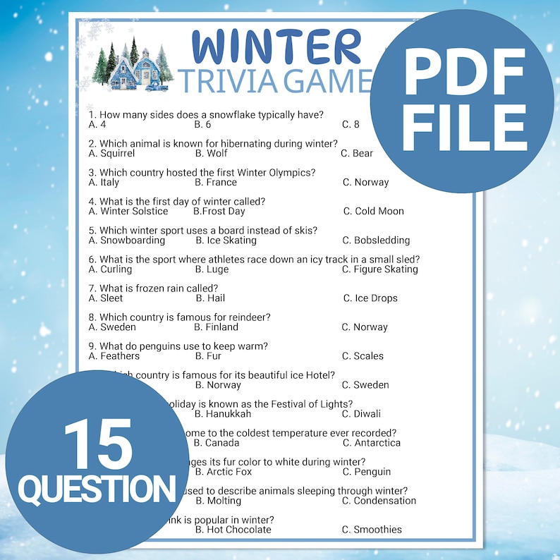 Winter Trivia Game | Printable Winter Games | Winter Party Games | Fun ...