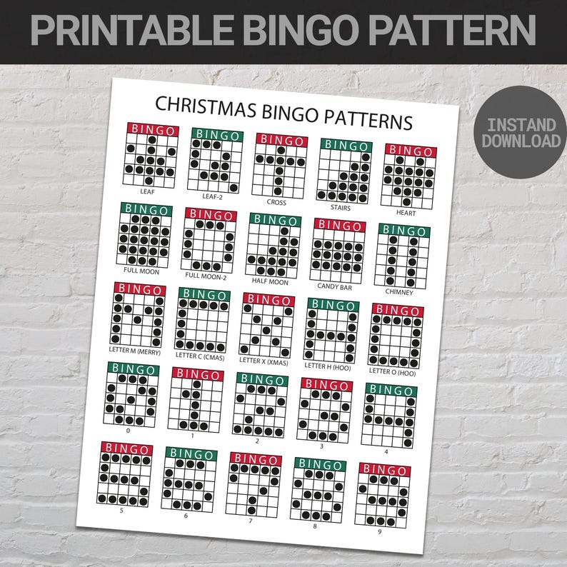 Christmas Bingo Patterns | Printable Christmas Bingo Party Game | 50 ...