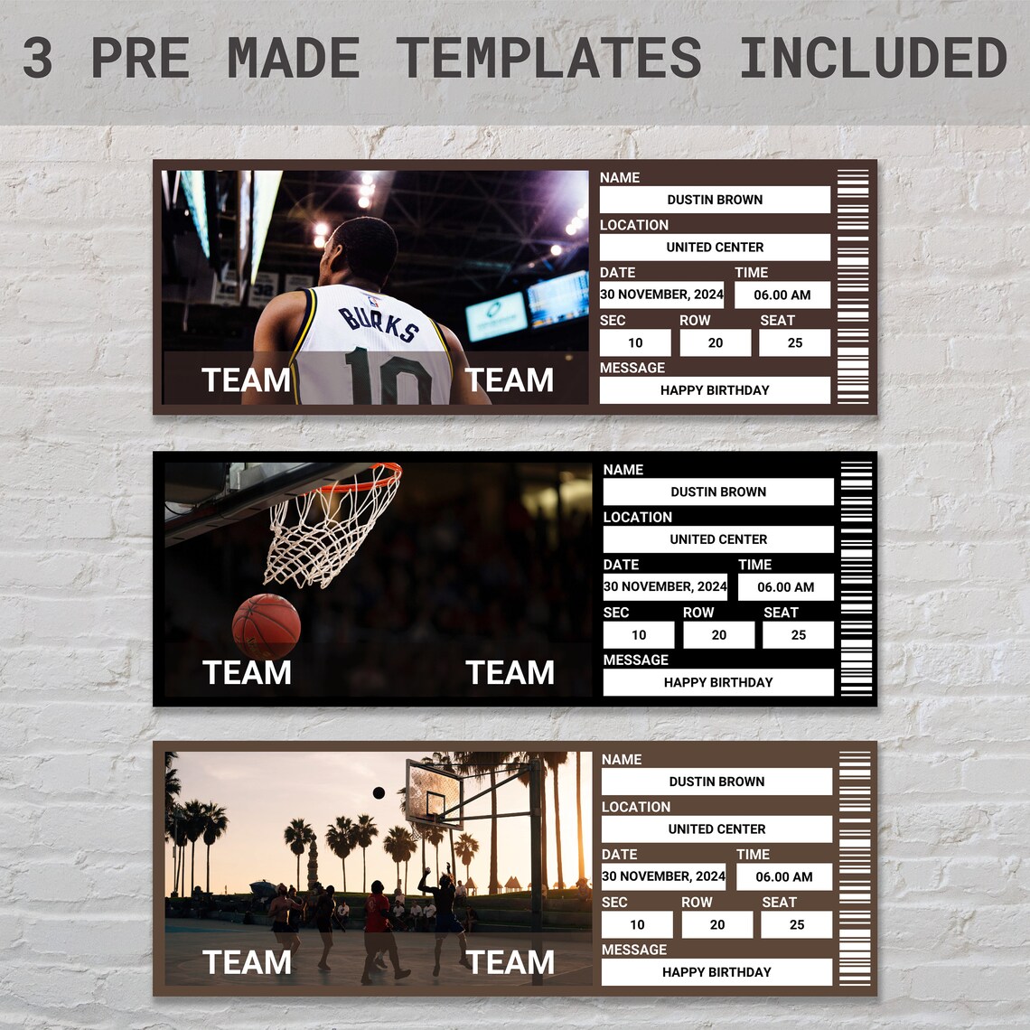 Custom Basketball Tickets | Printable Basketball Tickets Canva Template ...
