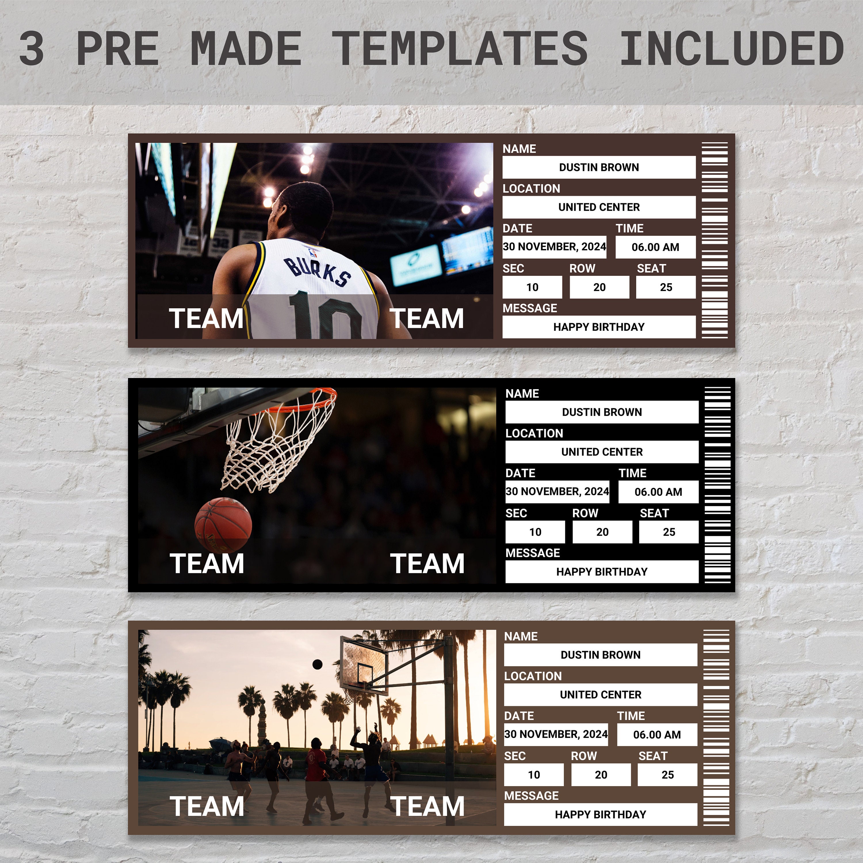 Custom Basketball Tickets | Printable Basketball Tickets Canva Template ...