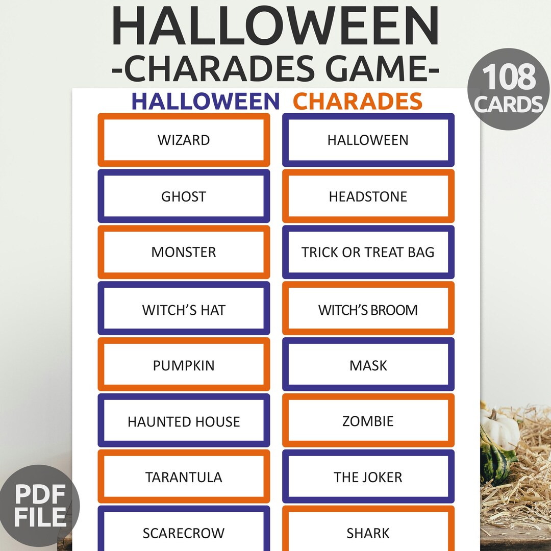 Halloween Charades Game | Halloween Pictionary | Halloween Printable ...
