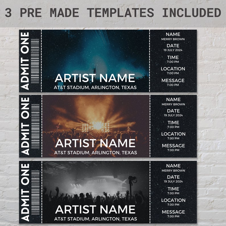 Editable Concert Ticket Template Custom Concert Ticket Personalized ...