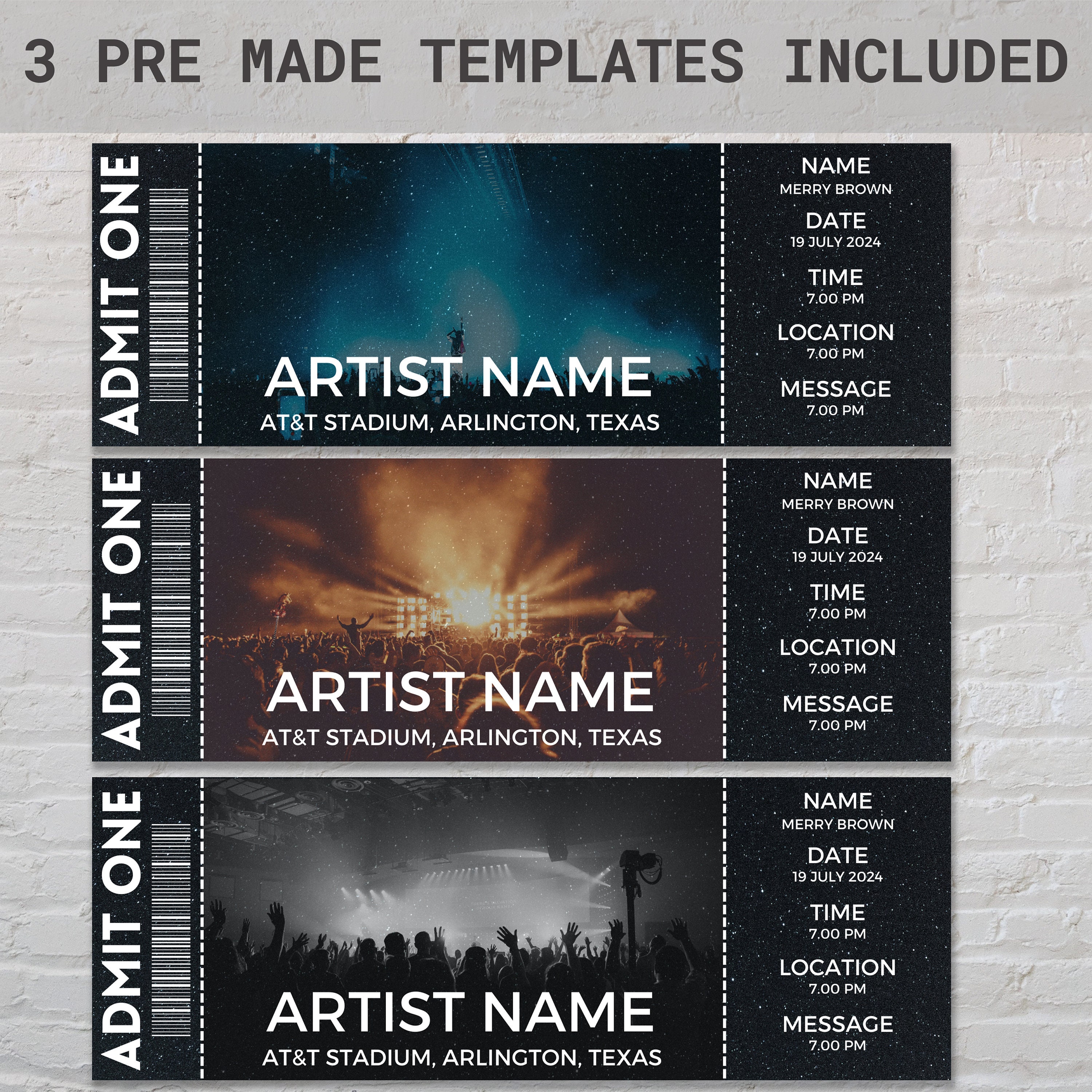 Editable Concert Ticket Template Custom Concert Ticket Personalized ...
