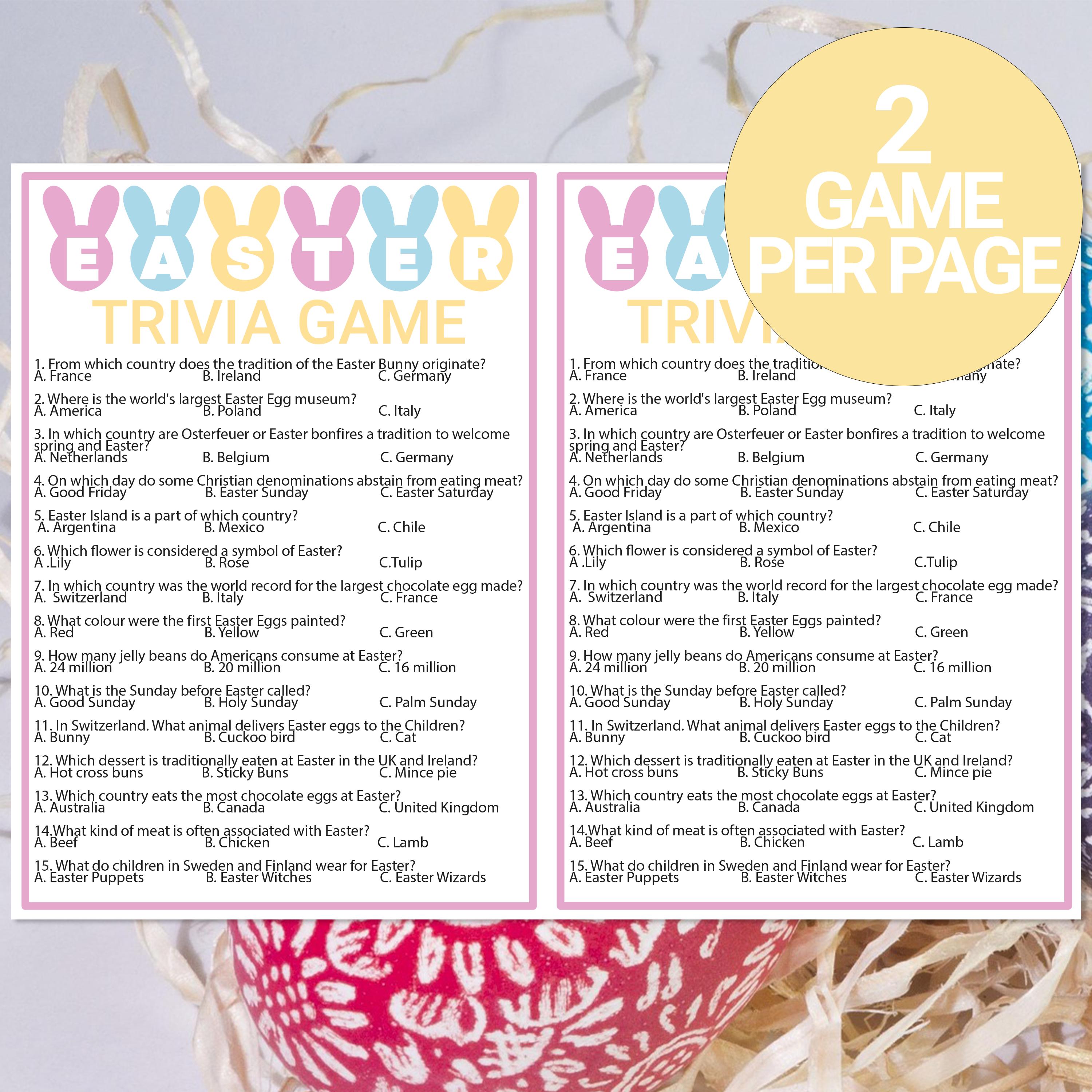 Easter Trivia Game | Printable Easter Party Game | Easter Trivia Party ...