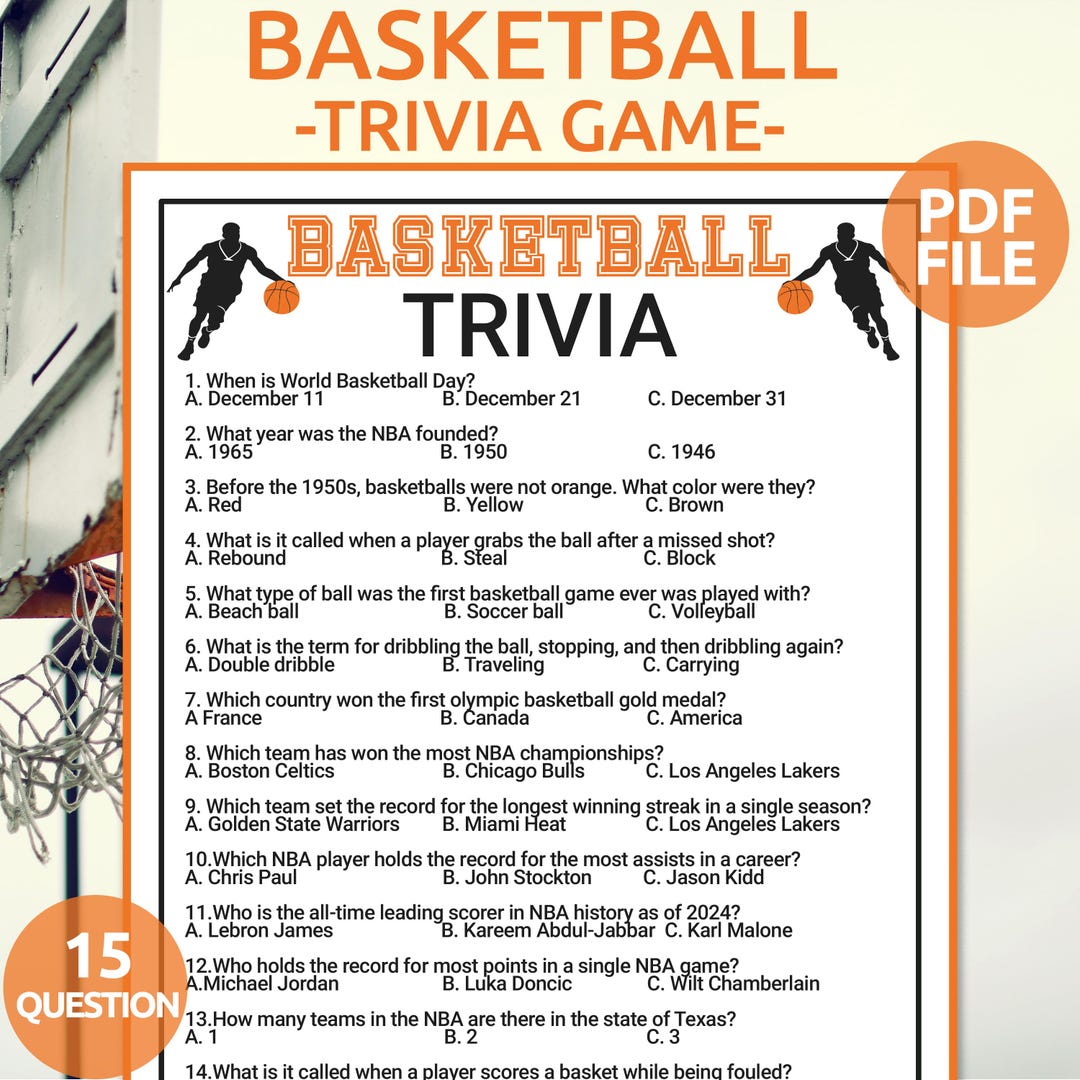 Basketball Trivia Game | Printable Basketball Party Game | Fun ...