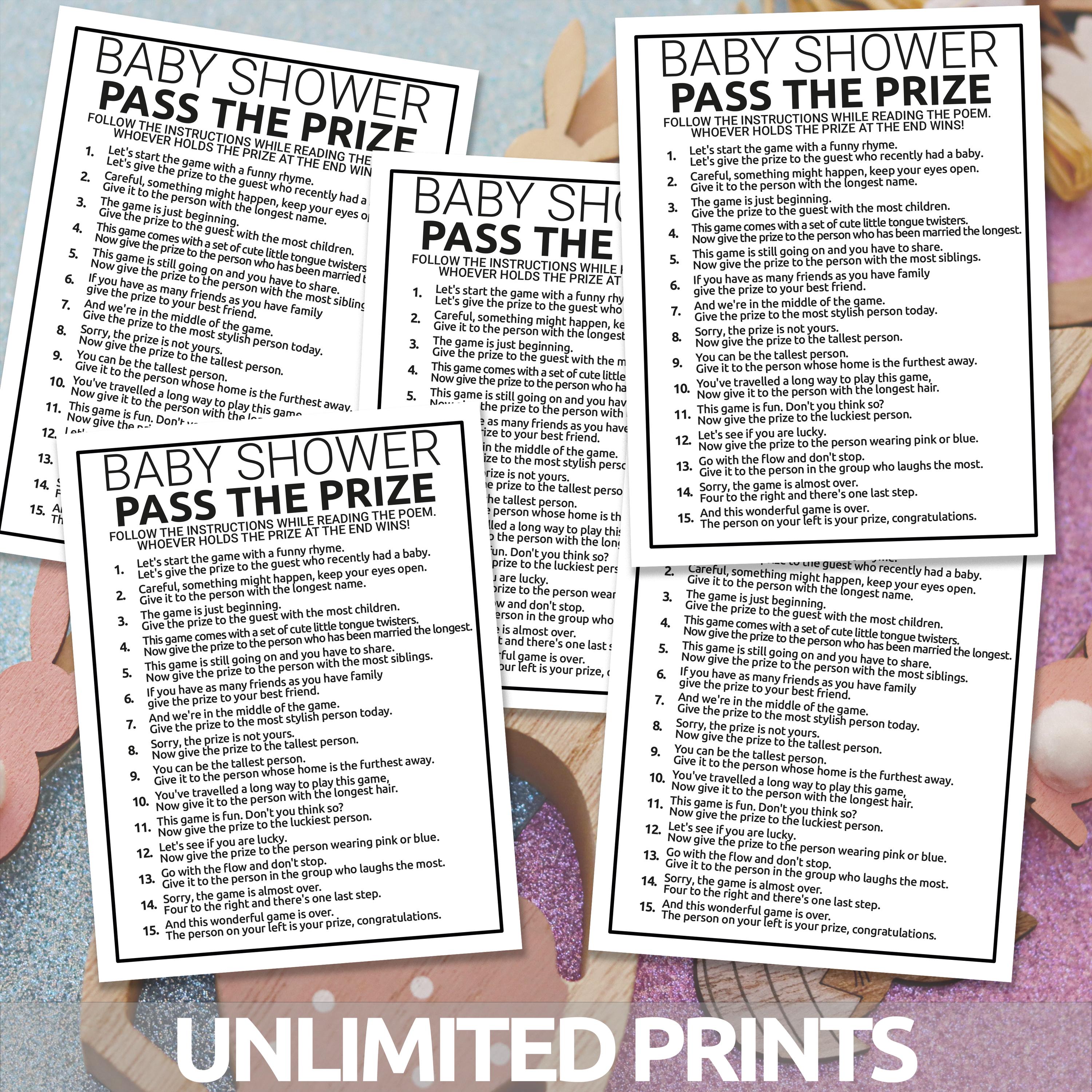 Pass the Prize Baby Shower Game | Pass the Gift Game | Baby Shower Pass ...