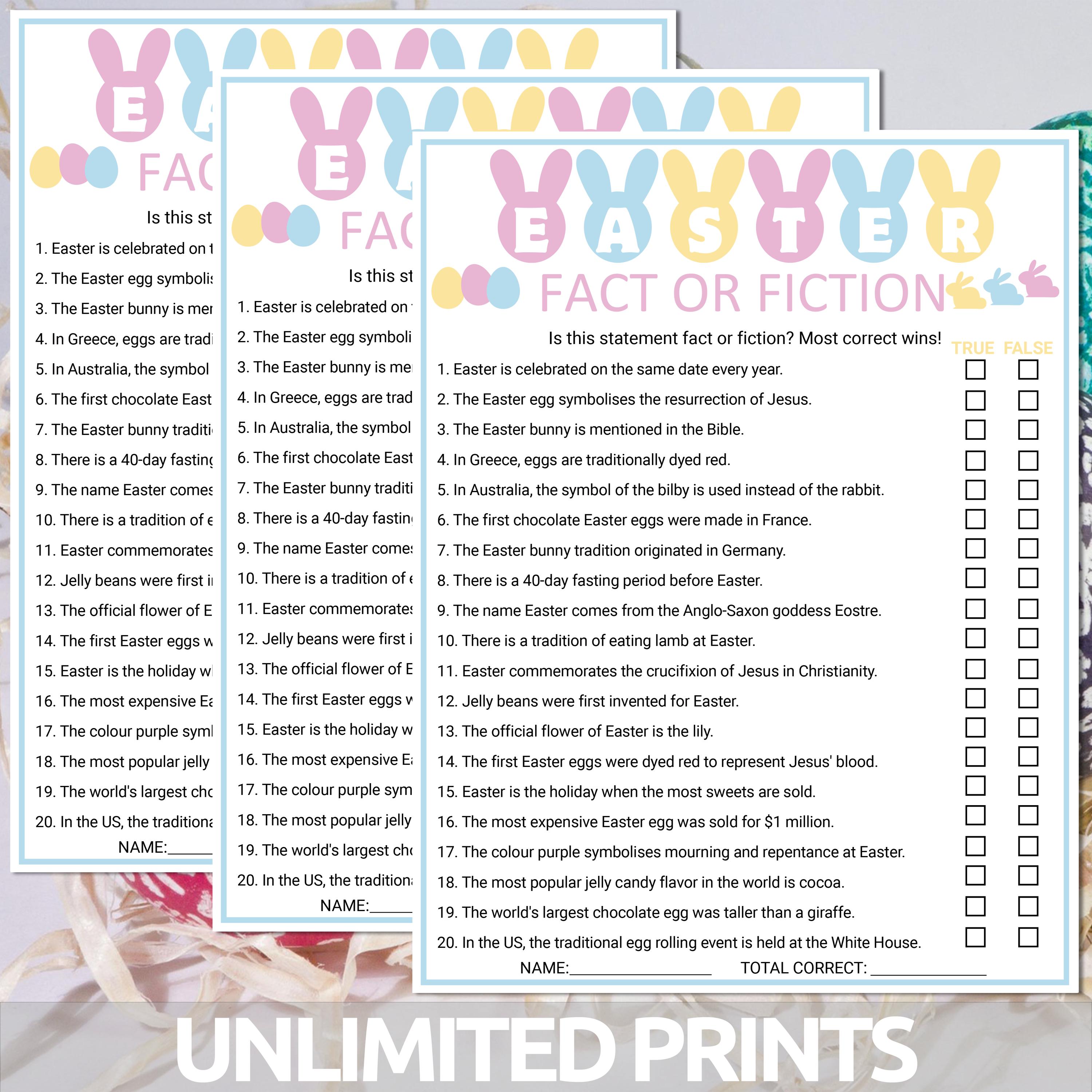 Easter Fact or Fiction Games | Easter Party True or False Quiz ...