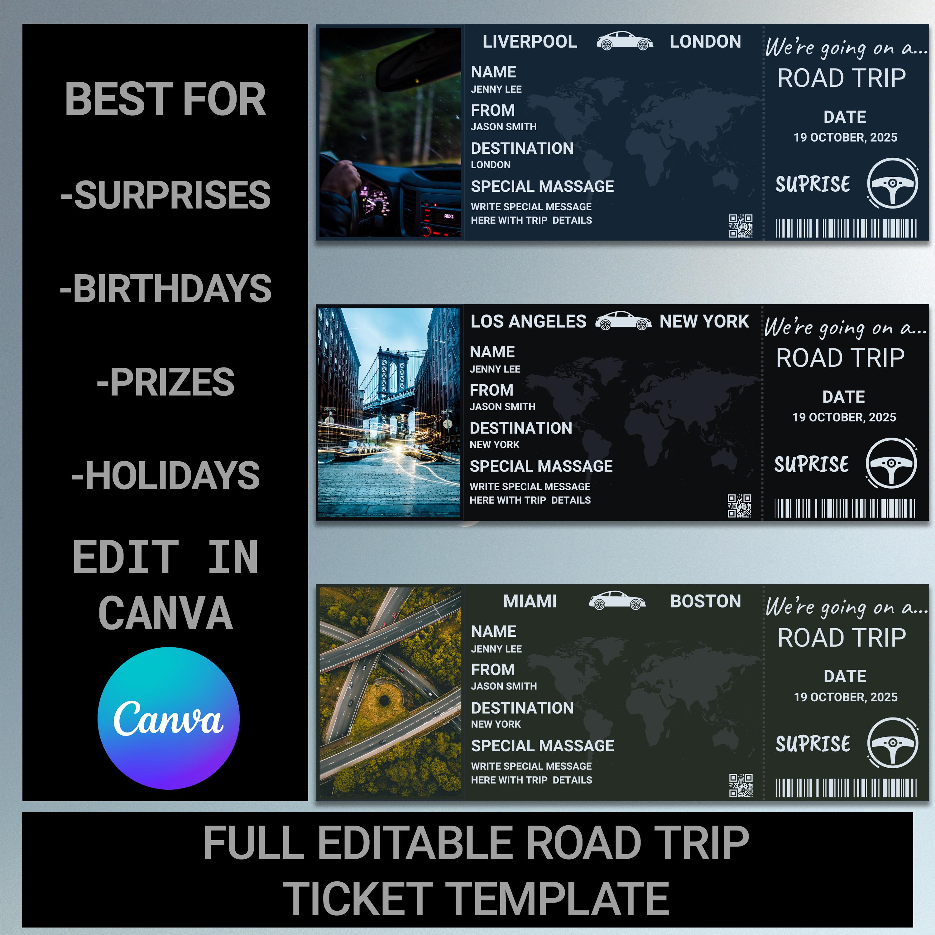 Editable Road Trip Ticket Printable Road Trip Ticket Road Trip ...