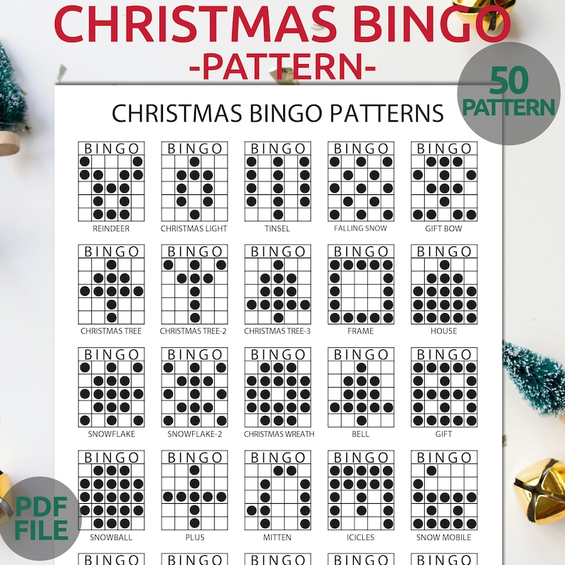 Christmas Bingo Patterns | Printable Christmas Bingo Party Game | 50 ...