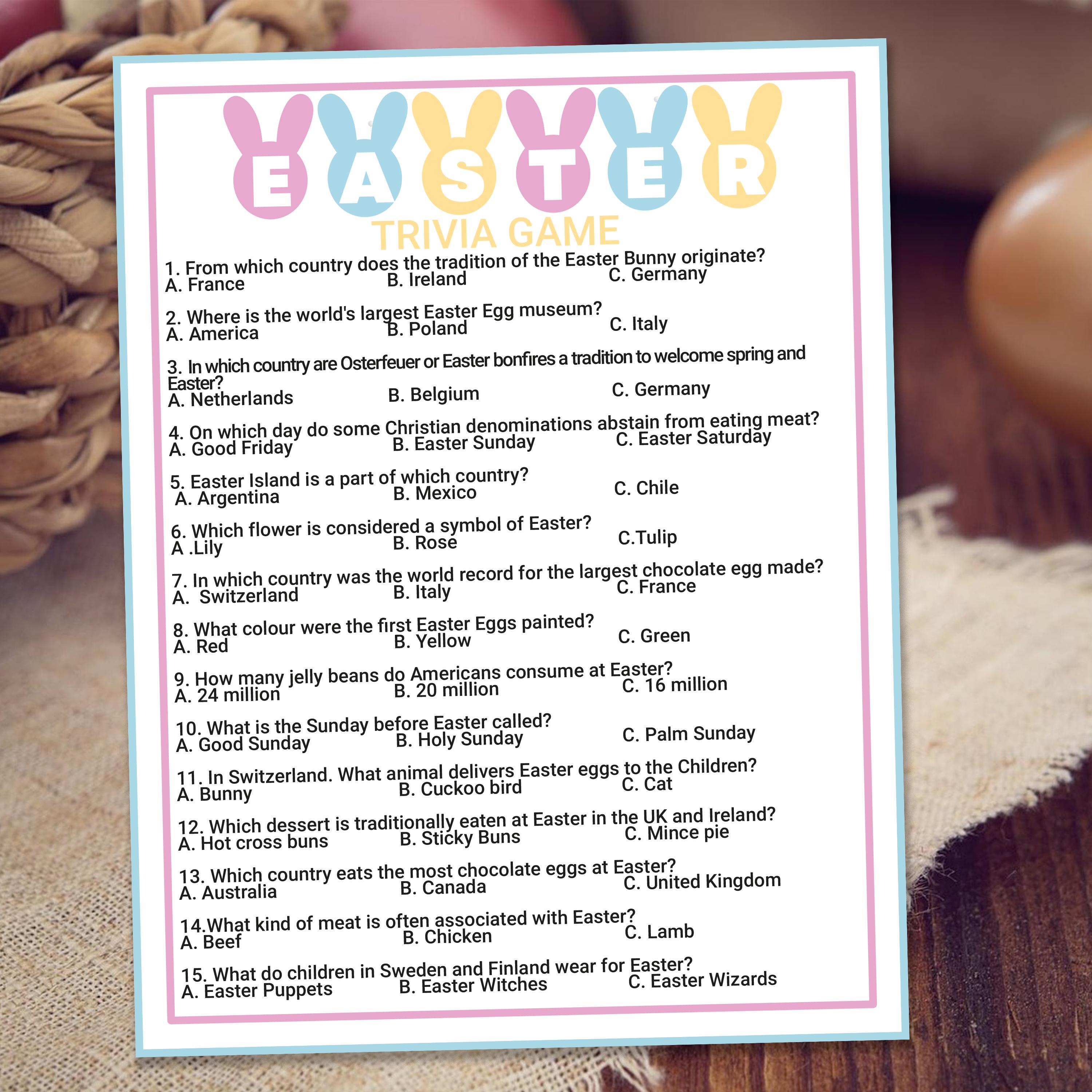 Easter Trivia Game | Printable Easter Party Game | Easter Trivia Party ...
