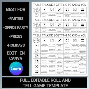 Editable Dicebreaker Roll and Tell Game | Table Talk Dice | Editable ...