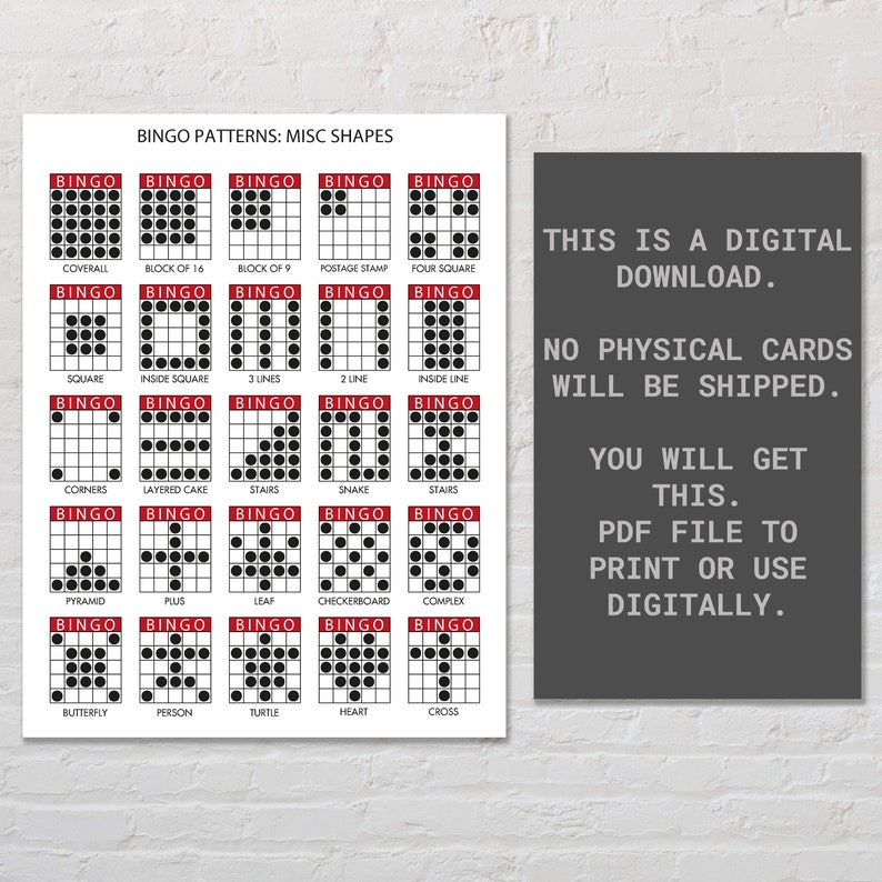 100 Bingo Patterns Printable Fun Bingo Party Game Bingo Winning ...