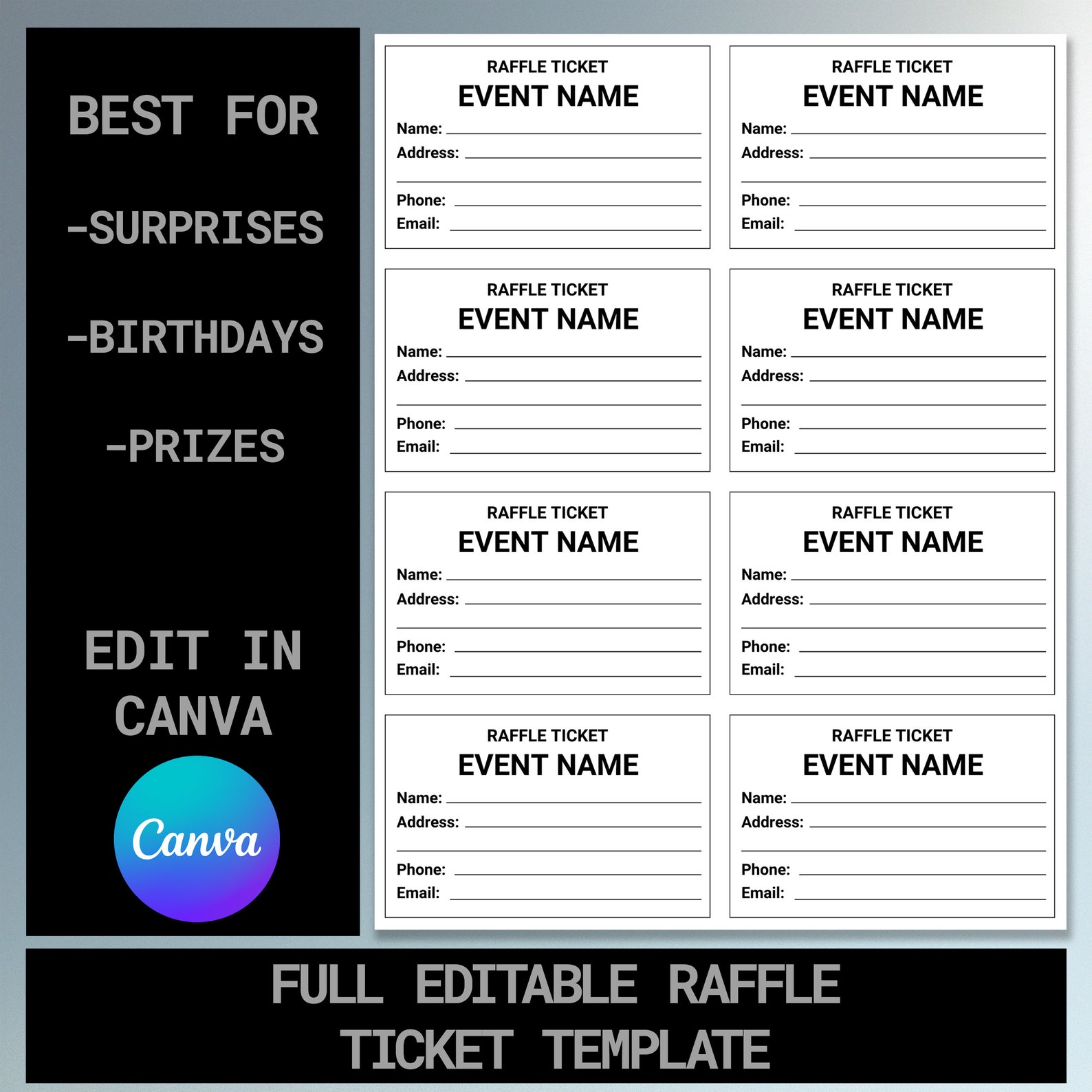 Editable Raffle Ticket Template Printable Raffle Ticket Surprise ...