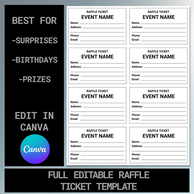 Editable Raffle Ticket Template Printable Raffle Ticket Surprise ...