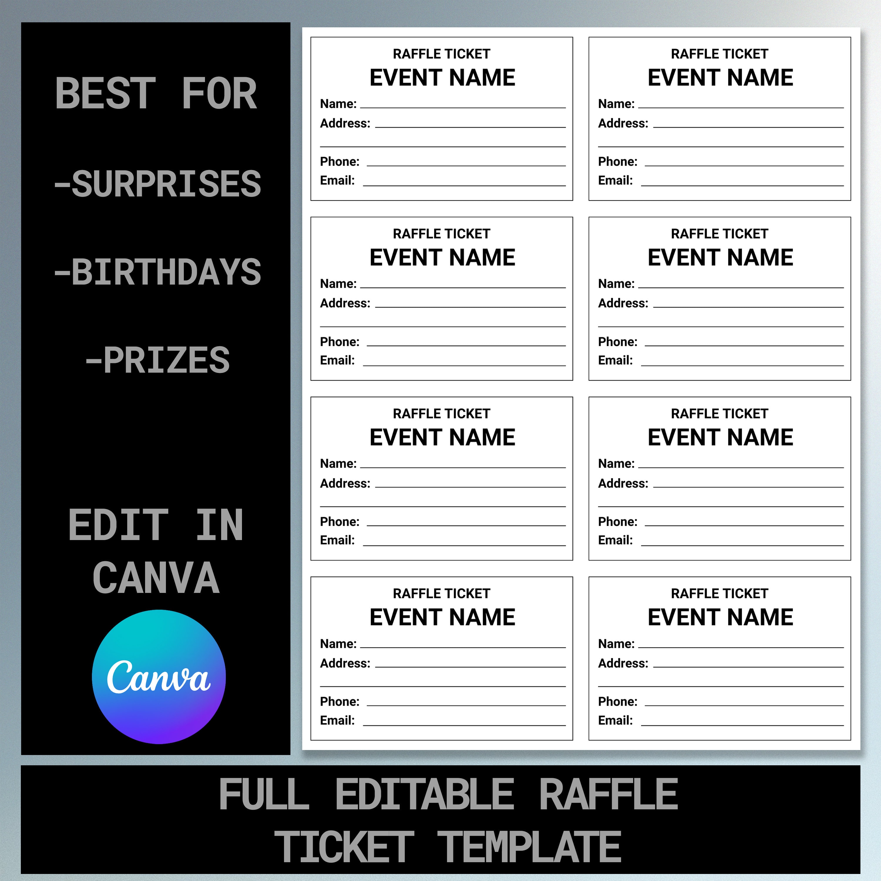 Editable Raffle Ticket Template Printable Raffle Ticket Surprise ...