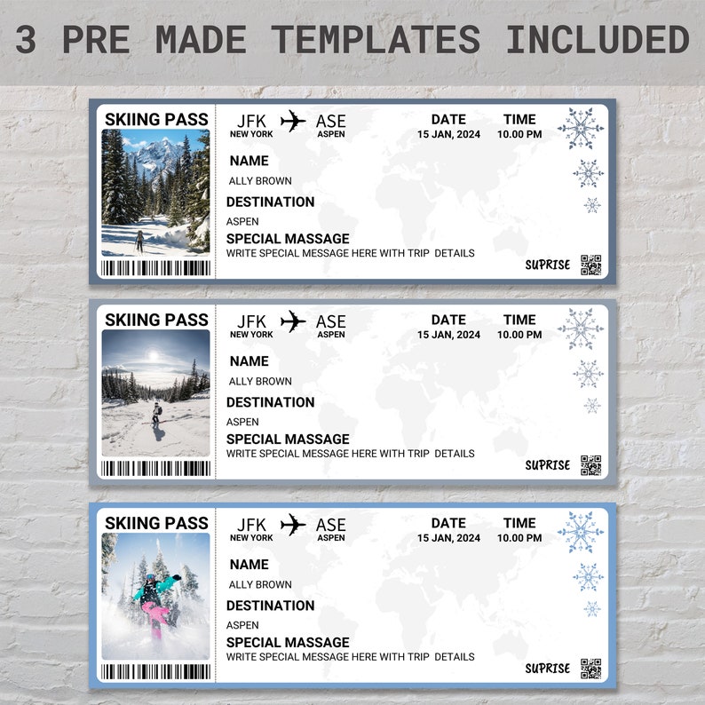 Editable Skiing Pass Ticket Template Skiing Pass Ticket Printable ...