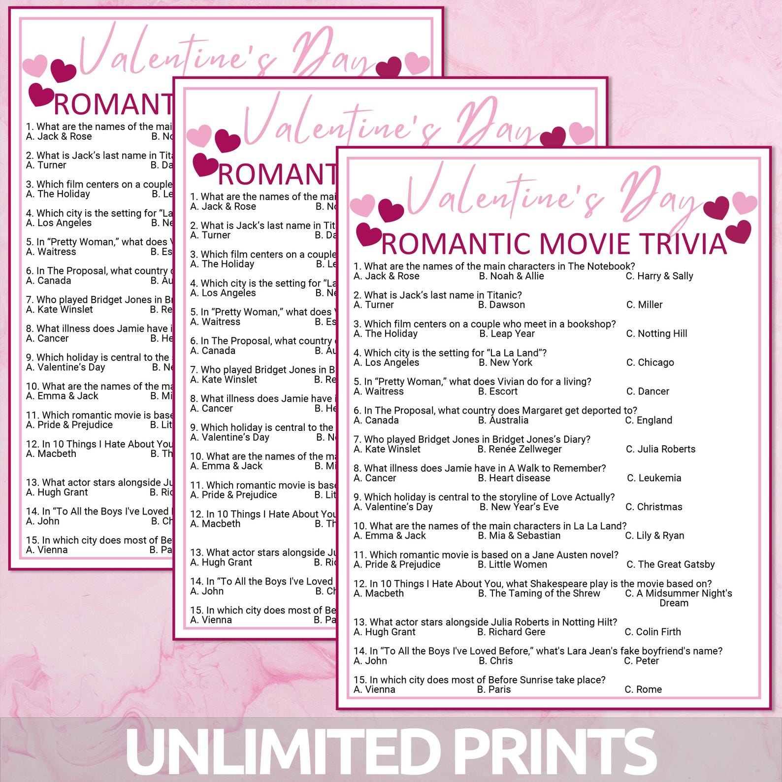 Valentine's Day Romantic Movie Trivia Game | Romantic Movie Quiz ...