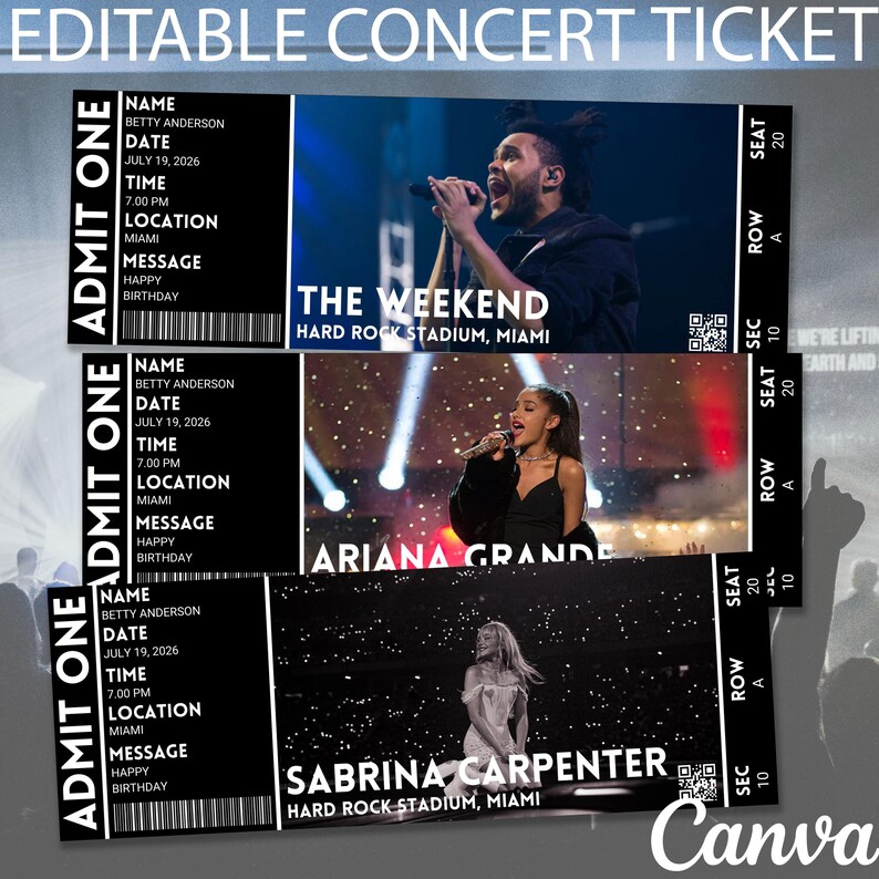 Editable Concert Ticket Template | Custom Concert Ticket | Personalized ...