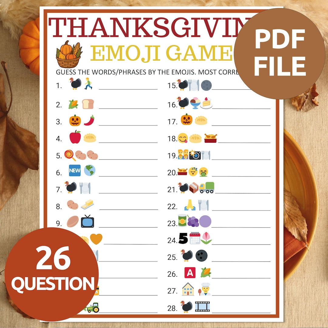 Thanksgiving Emoji Pictionary Game | Printable Thanksgiving Game ...