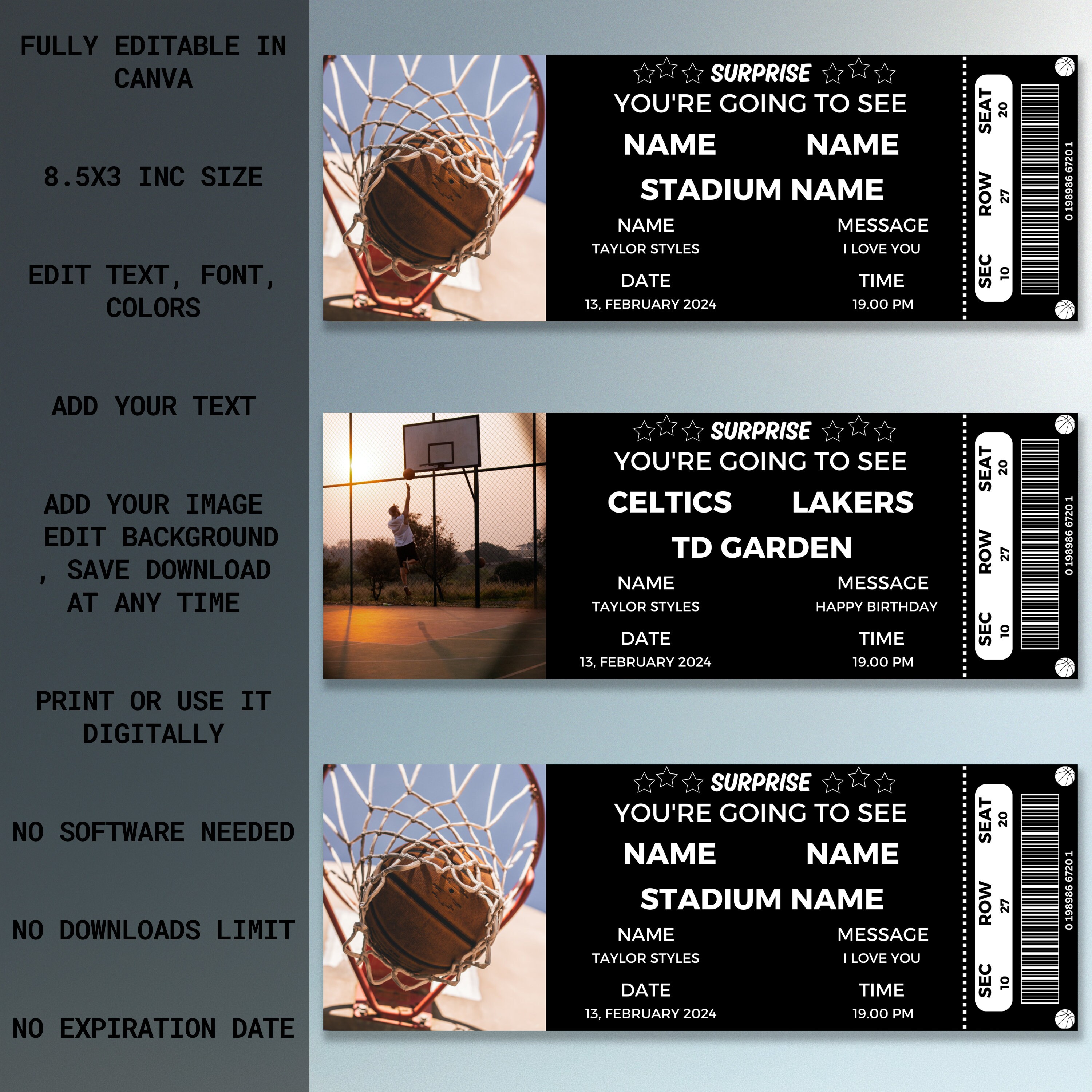 Custom Basketball Tickets Printable Basketball Tickets Canva Template ...