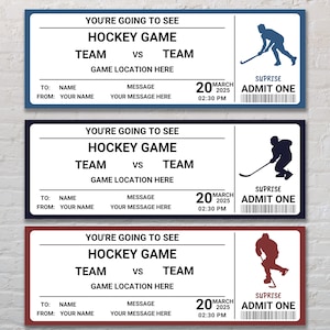 Custom Hockey Ticket | Hockey Ticket Template Printable | Editable ...