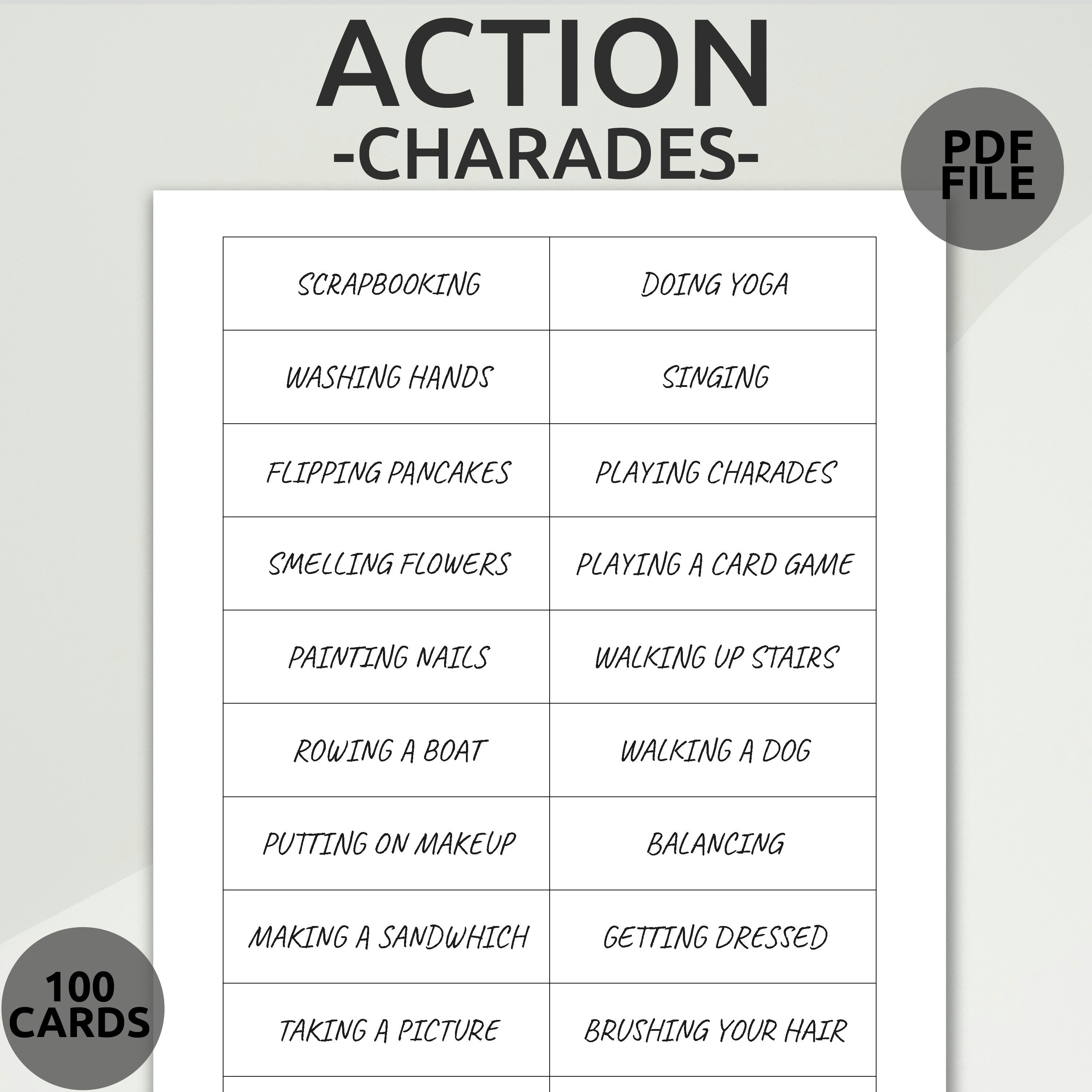 Printable Charades Game Family Charades Game Printable Charades For Printable Charades Game Family Charades Game Printable Charades For
